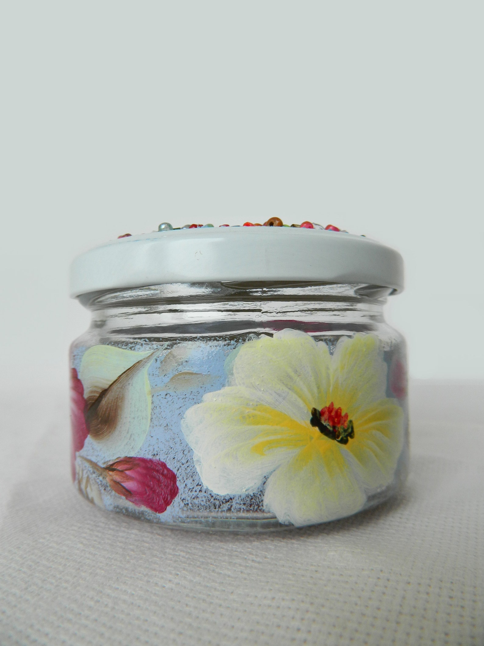 Painted Glass Jar With Decorative Lid Hand Painted Jars Small - Etsy