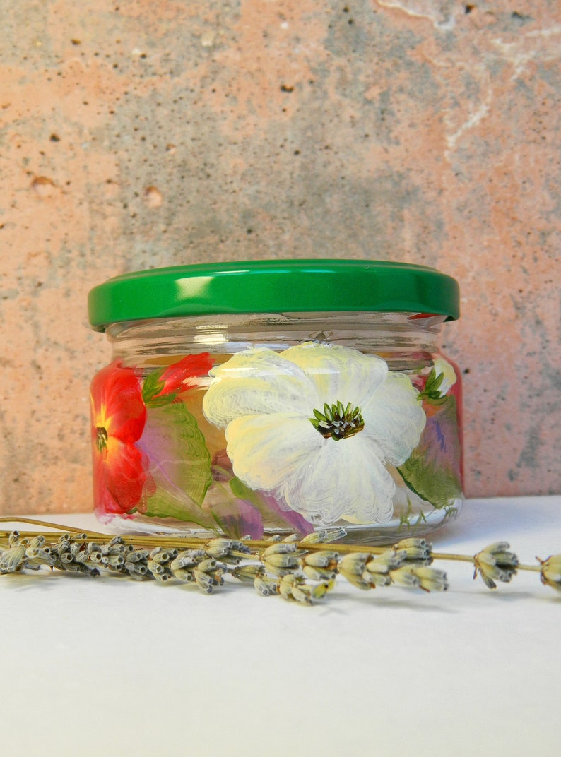 Red Small Glass Jar With Lid 8oz Decorative Storage - Etsy