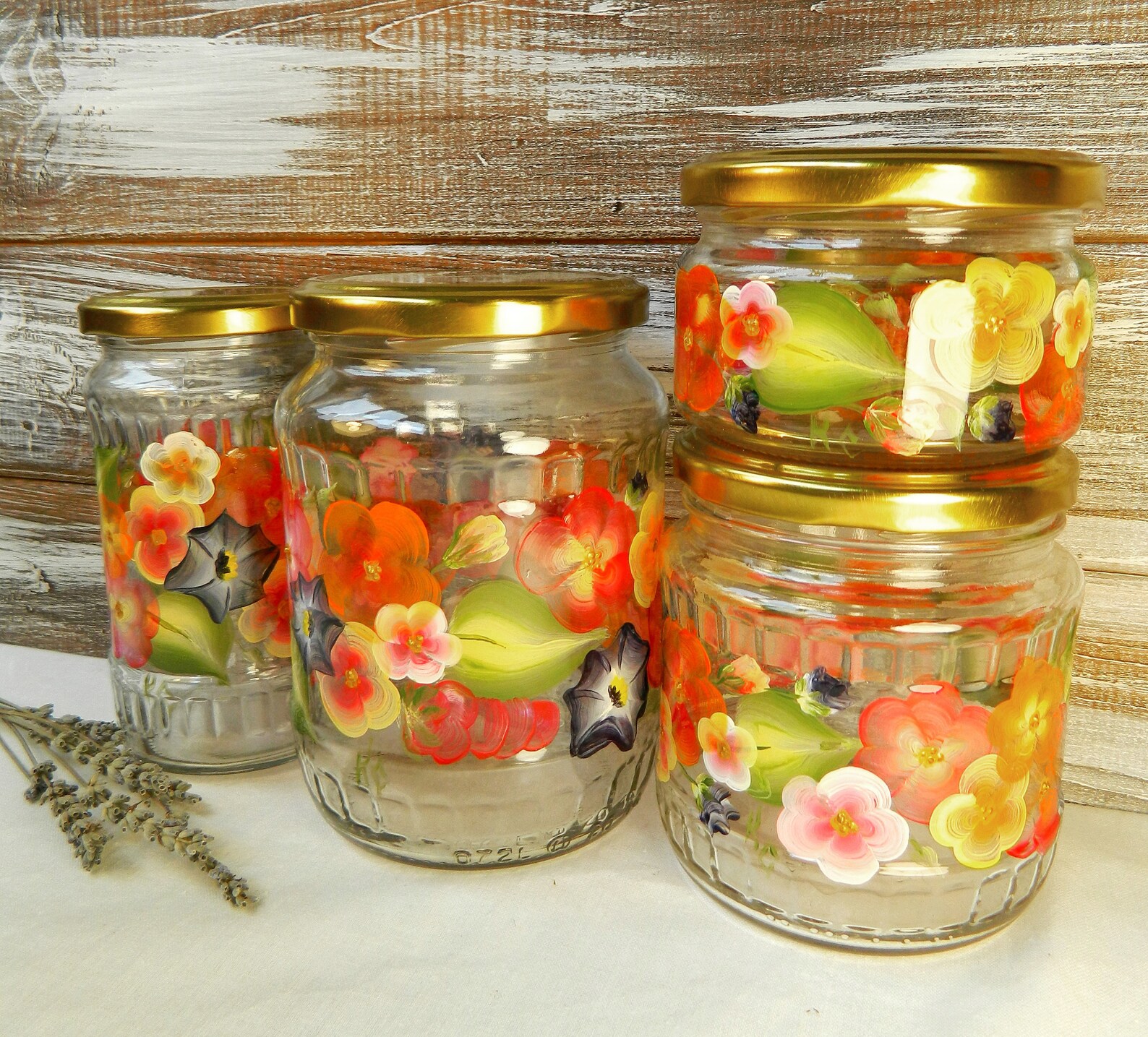 Colorful Kitchen Canisters Set of 4 Glass Cookie Jar Hand - Etsy