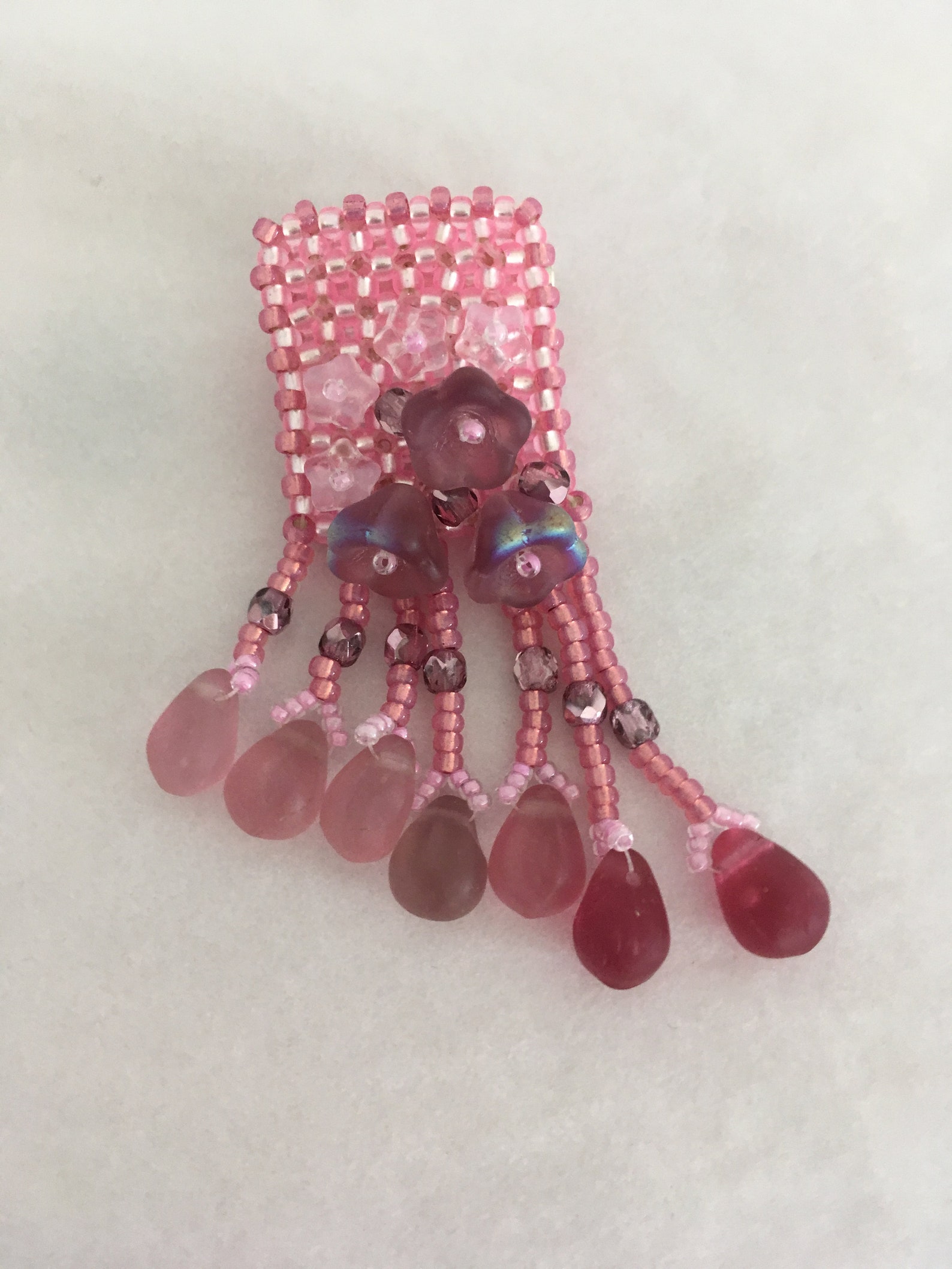 Beaded Brooch Pin Pink Brooch Seed Beads Cubes Pink Flowers - Etsy