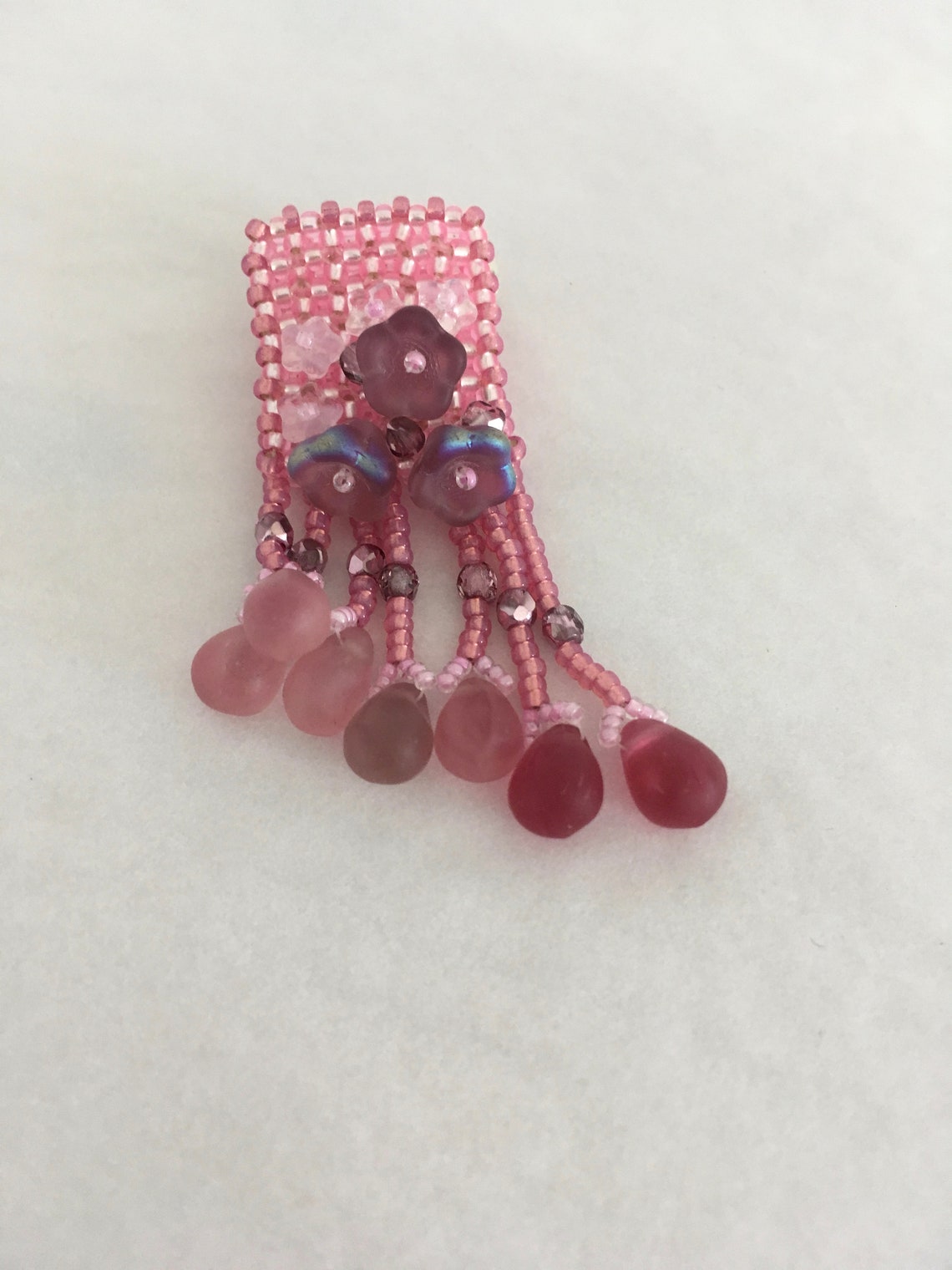 Beaded Brooch Pin Pink Brooch Seed Beads Cubes Pink Flowers - Etsy