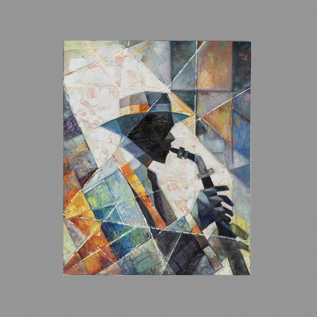 Jazz Dreams in Cubism: Man With Saxophone Oil on Canvas, 24x30 61x76cm ...