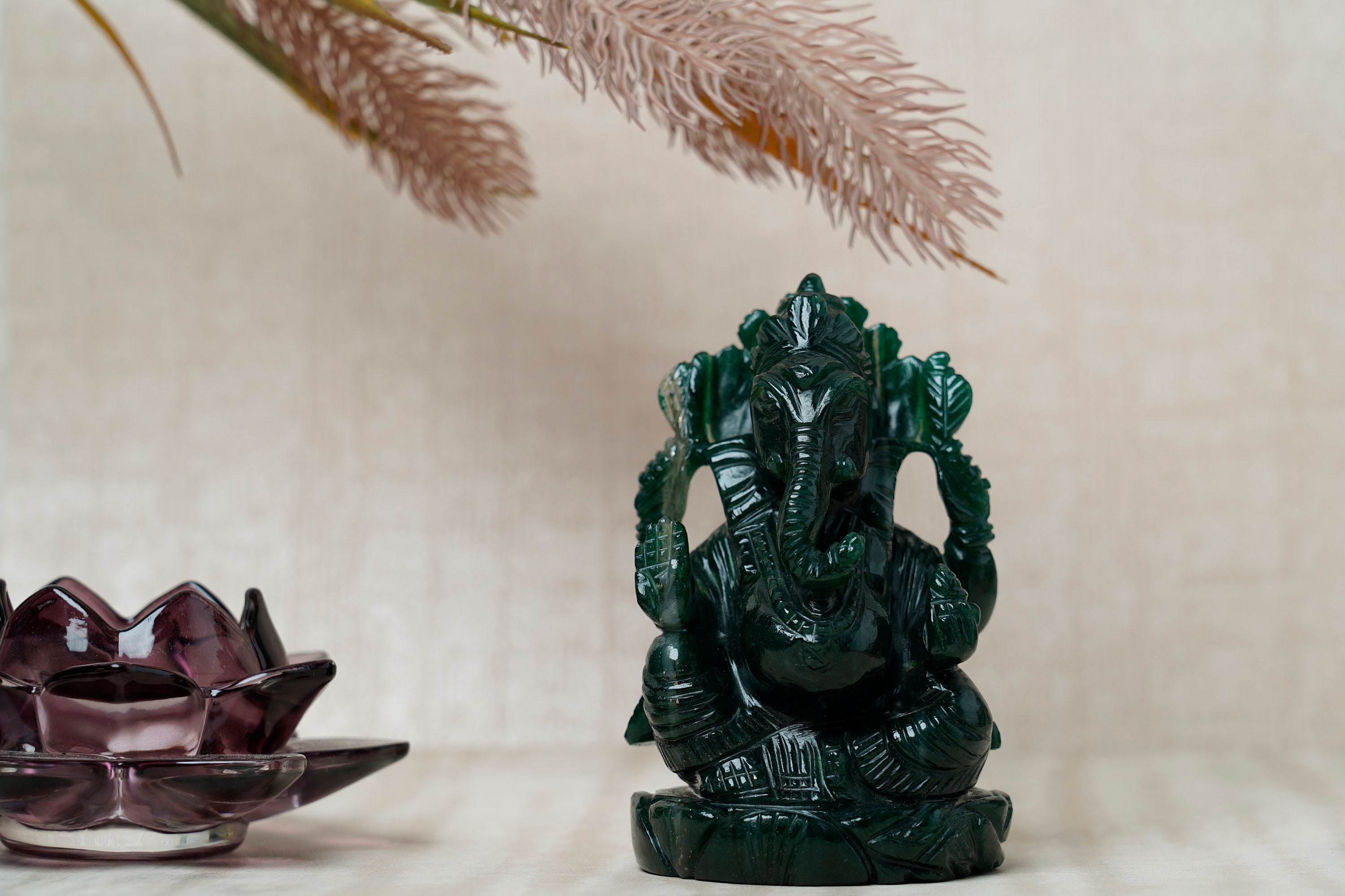 Figurines Art & Collectibles Sculpture Green Aventurine Ganesh Lord ...