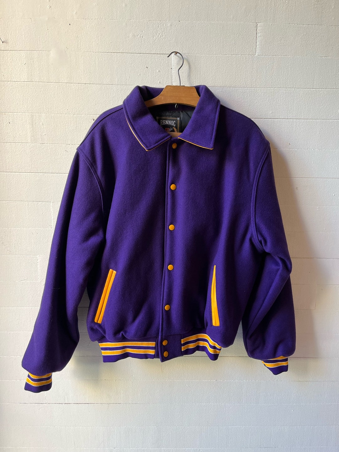Vintage Letterman Jacket Deadstock Blank Purple Rennoc Classic Wool ...
