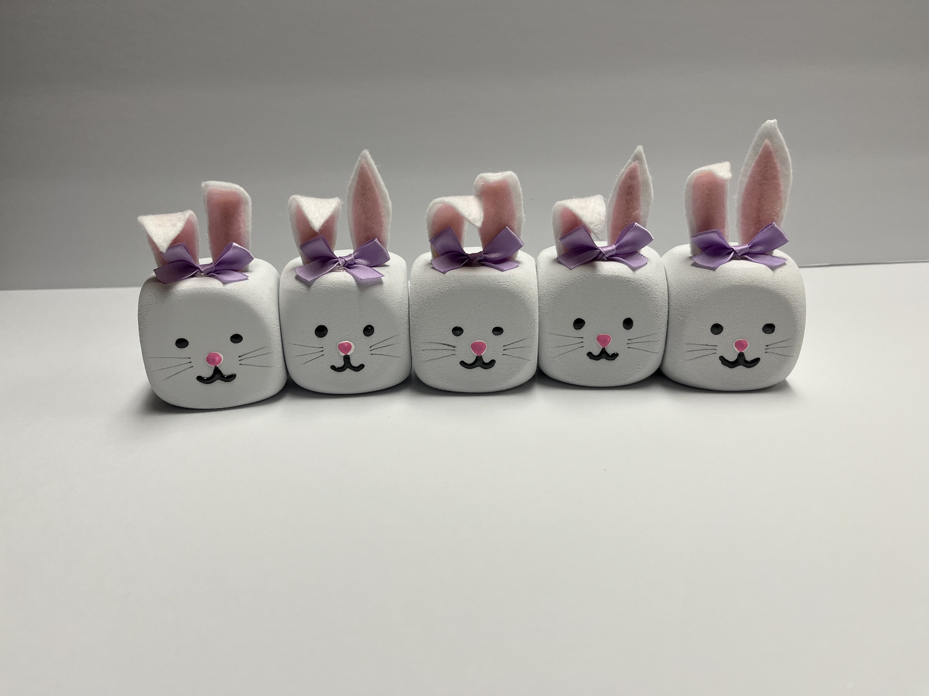 5 Mini Easter Bunnies / Cute Foam Dice Bunny With Purple Bow / Adorable ...