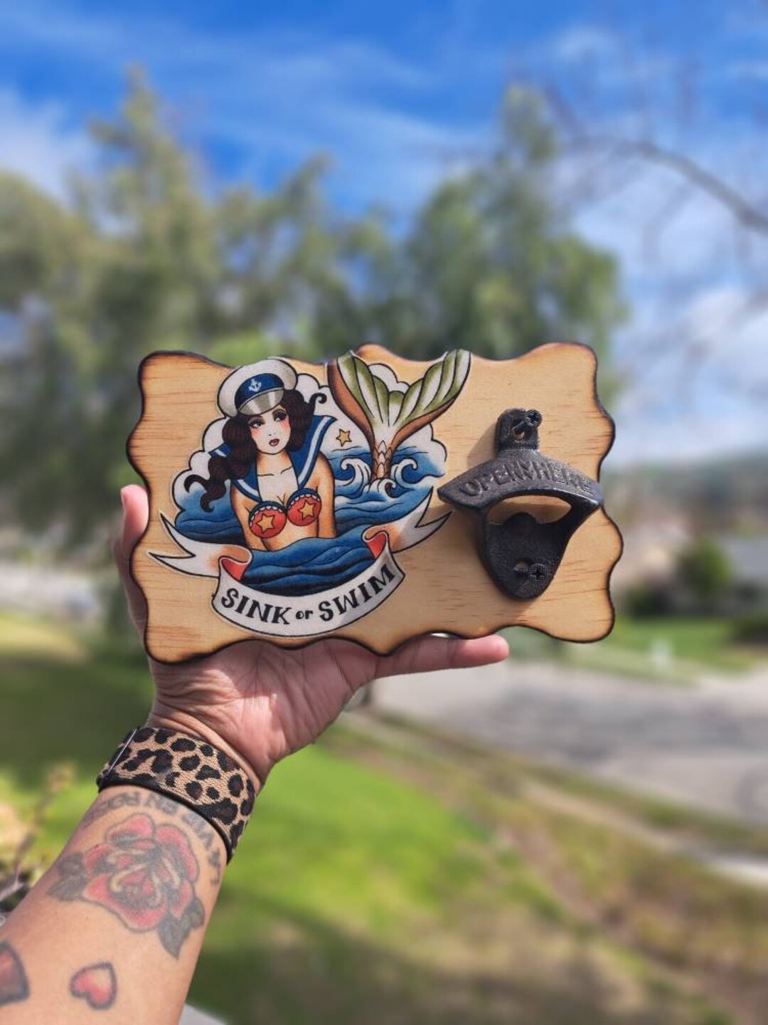 Vintage Tattoo Sink or Swim Mermaid Bottle Opener Sailor - Etsy