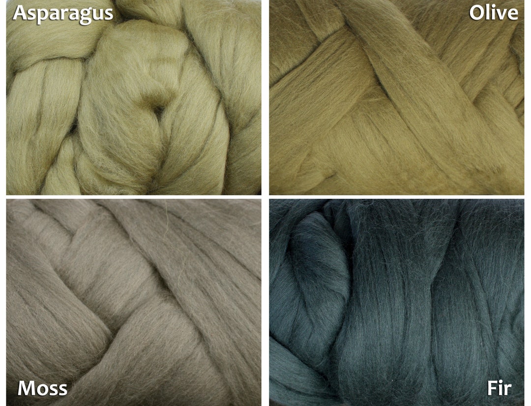 4 Oz 19 Micron Merino Wool Roving Extra Fine Olive Green Felting Nuno ...