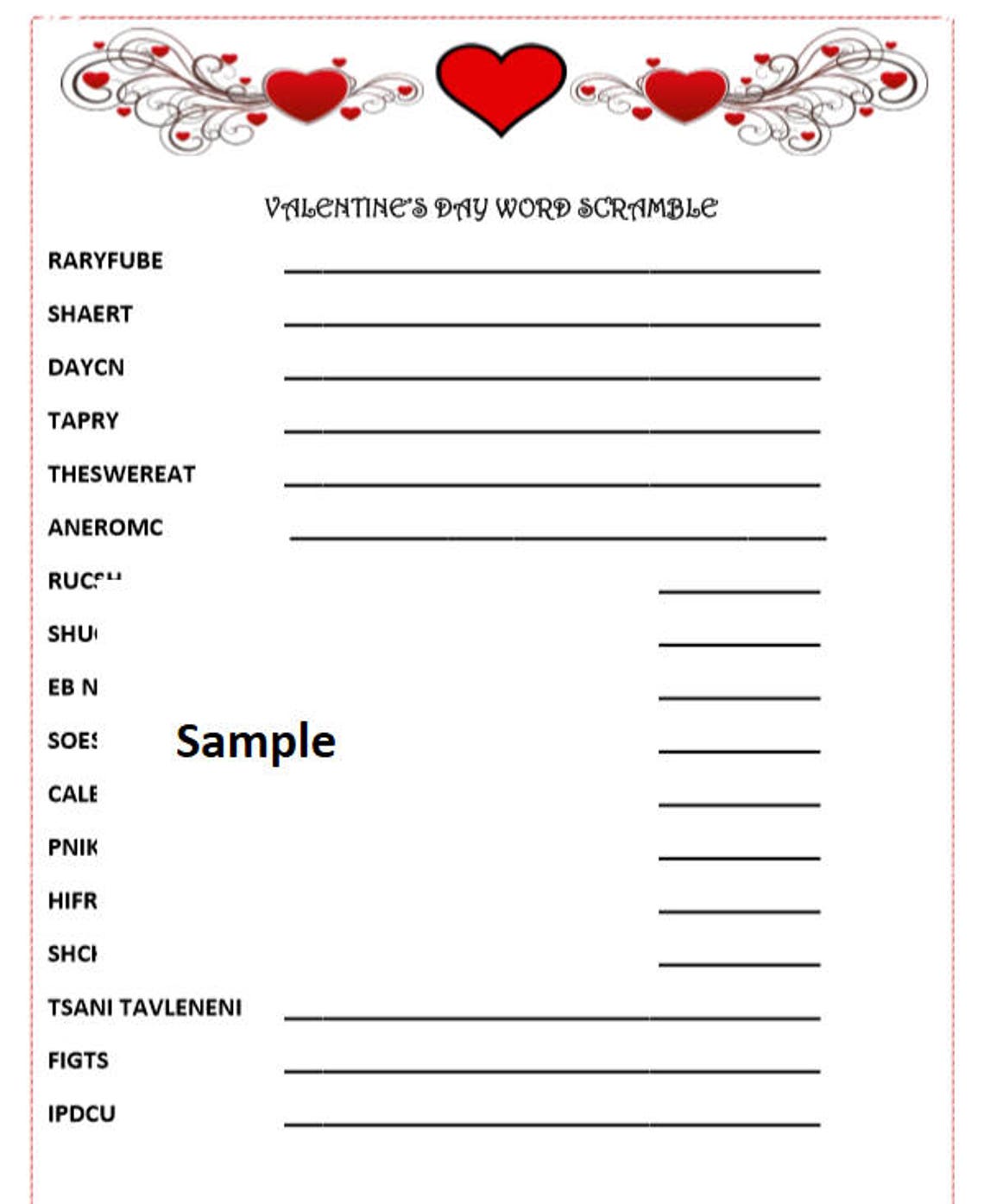 VALENTINE'S DAY PARTY Word Game fun for Kid and Adults. Print and Play ...