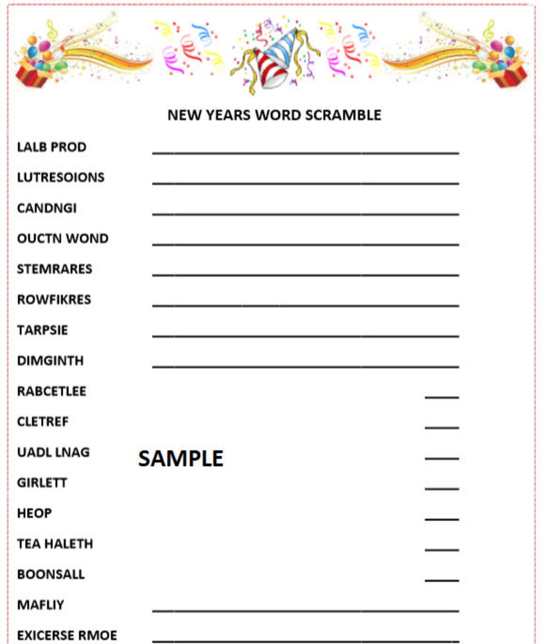 NEW YEAR Word Game Very Fun for All Ages to Celebrate the New Year ...
