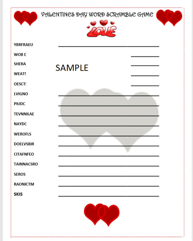 VALENTINE'S DAY Party Word Game Very Fun and Easy to Play. Cute ...