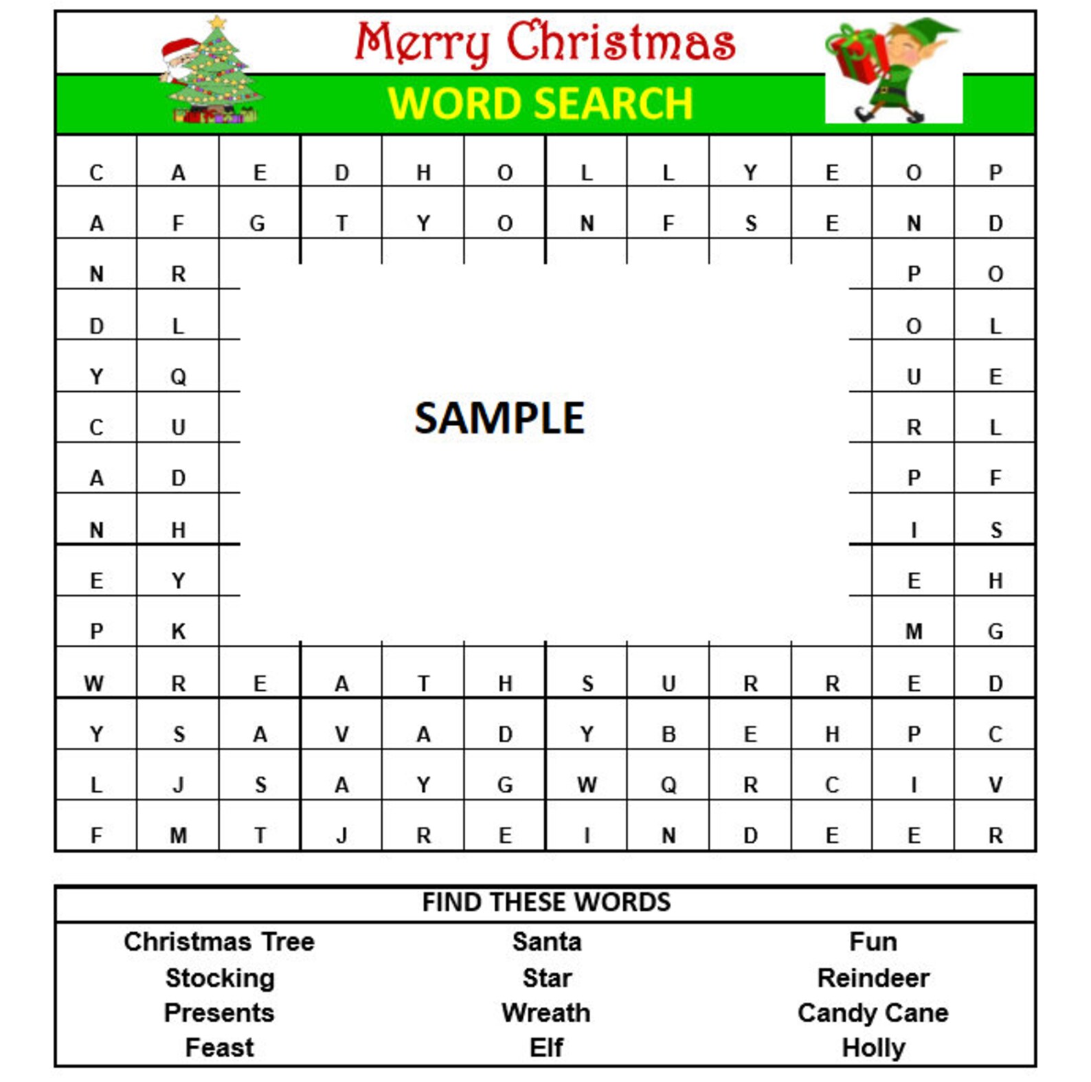 MERRY CHRISTMAS Party Word Search Game Very Fun for All Ages Print as ...