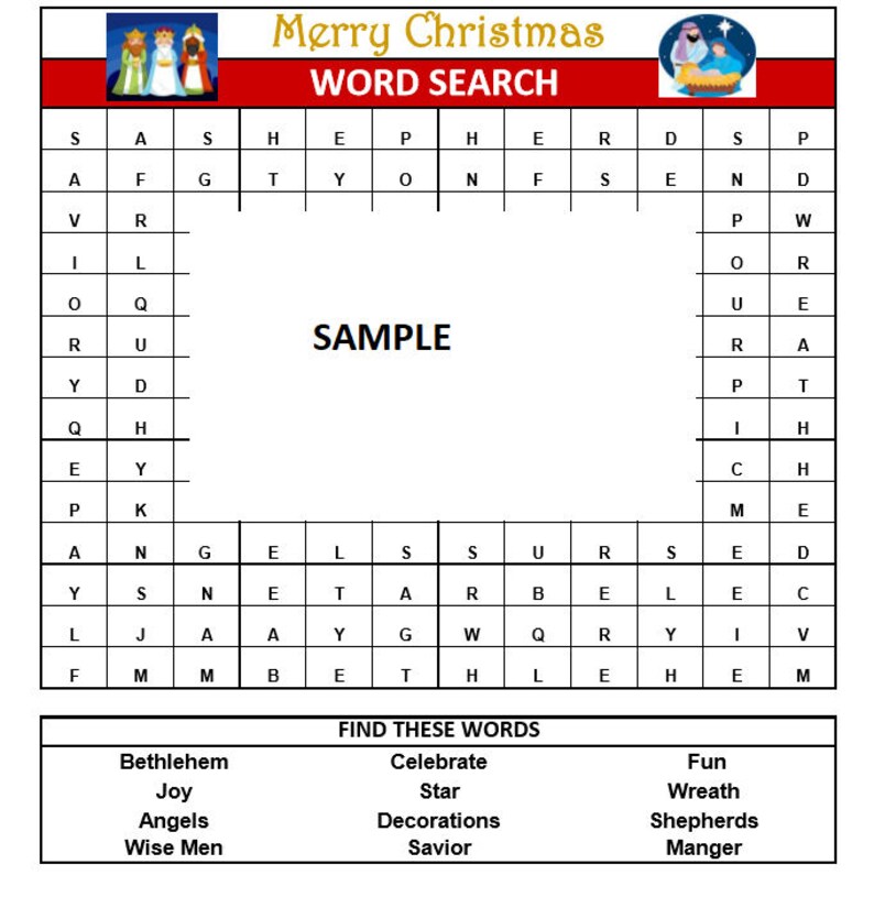 CHRISTIAN CHRISTMAS Party Word Search Game Very Fun for All Ages ...