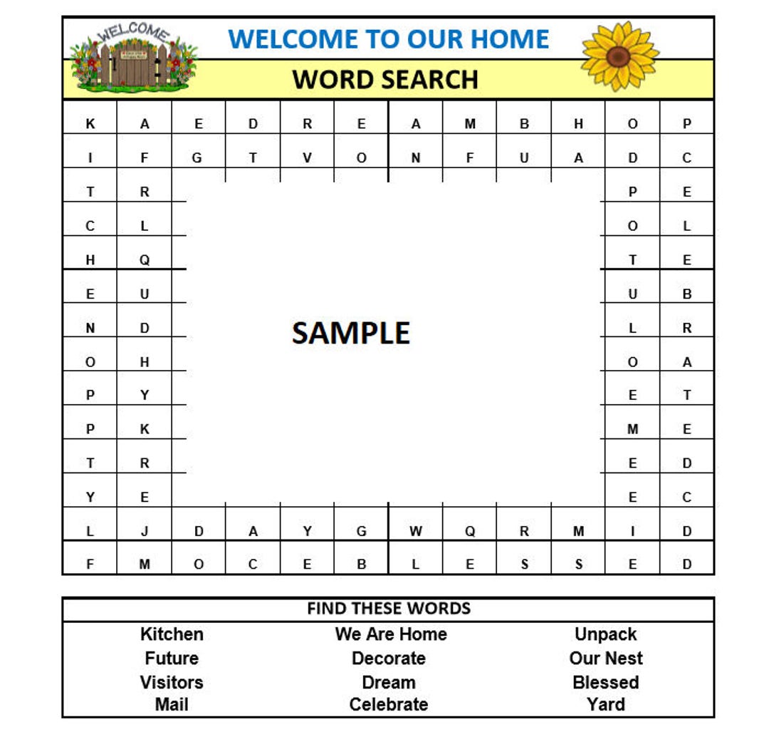 HOUSEWARMING PARTY Word Search Game -fun Way to Celebrate a New Home ...