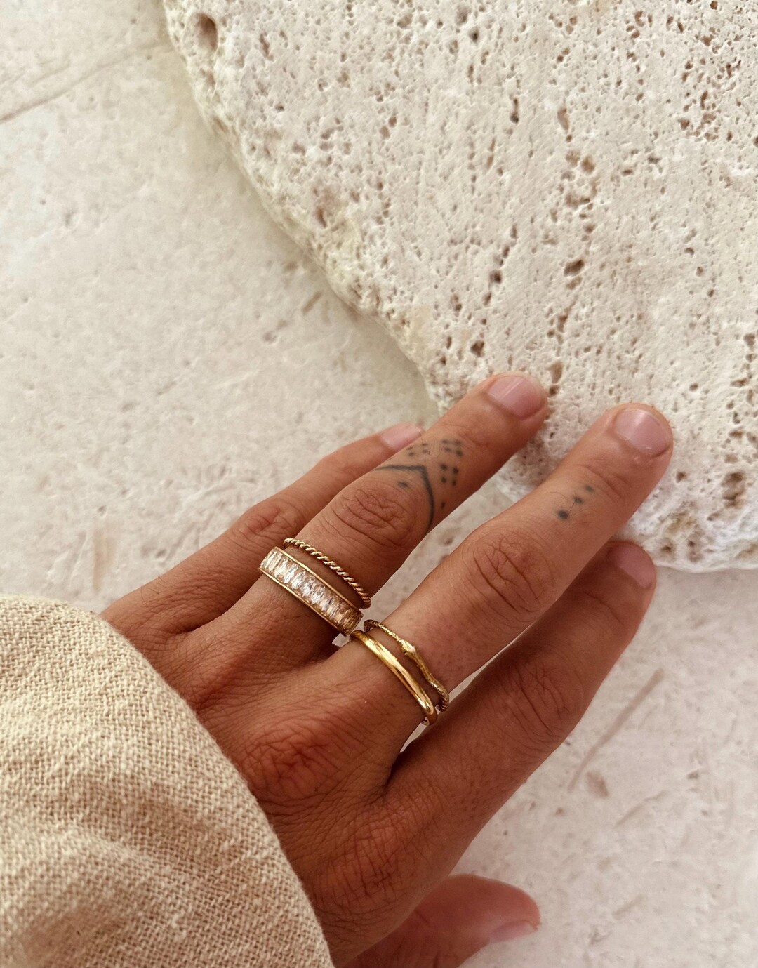 White Light~ 18K Chunky Gold Ring, Tarnish Resistant Ring, Unique Gold ...