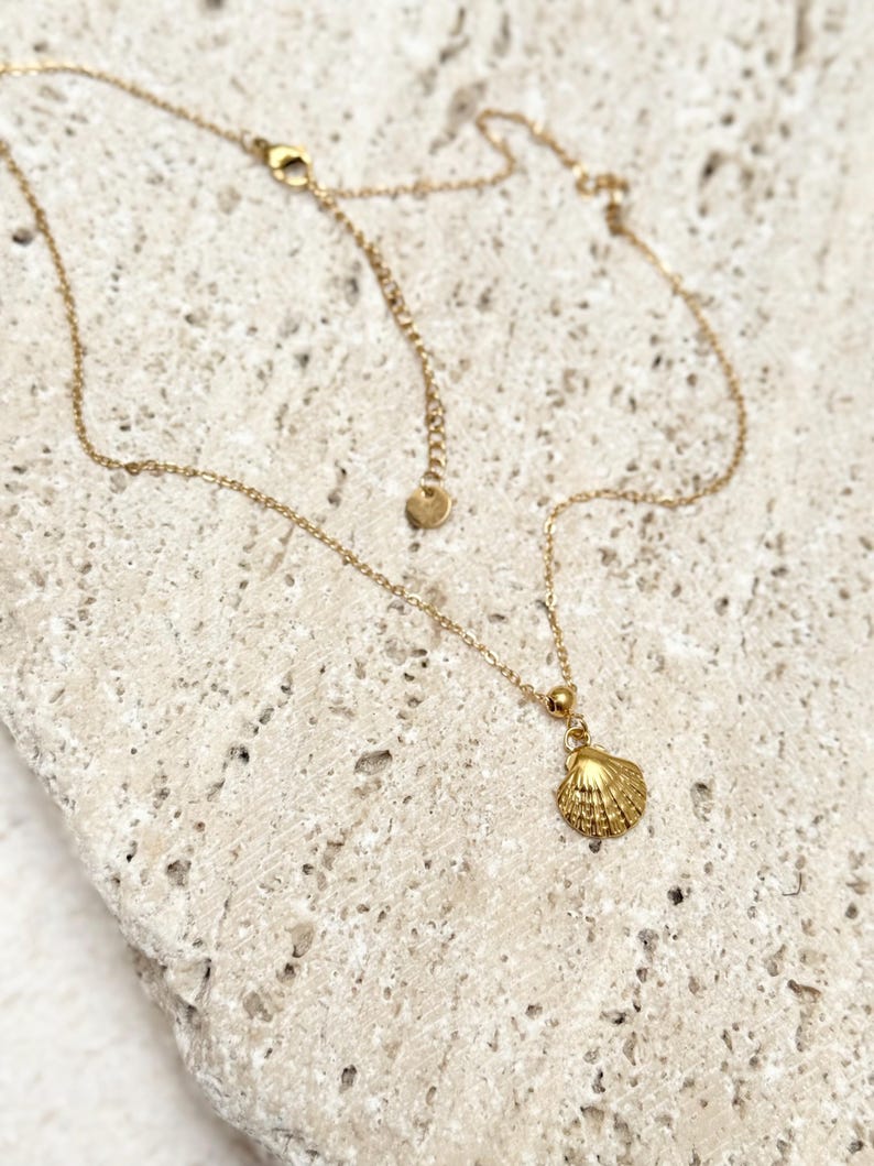 Gold Shell Necklace • Dainty 18K Sea Shell Pendant • Minimal Coastal ...