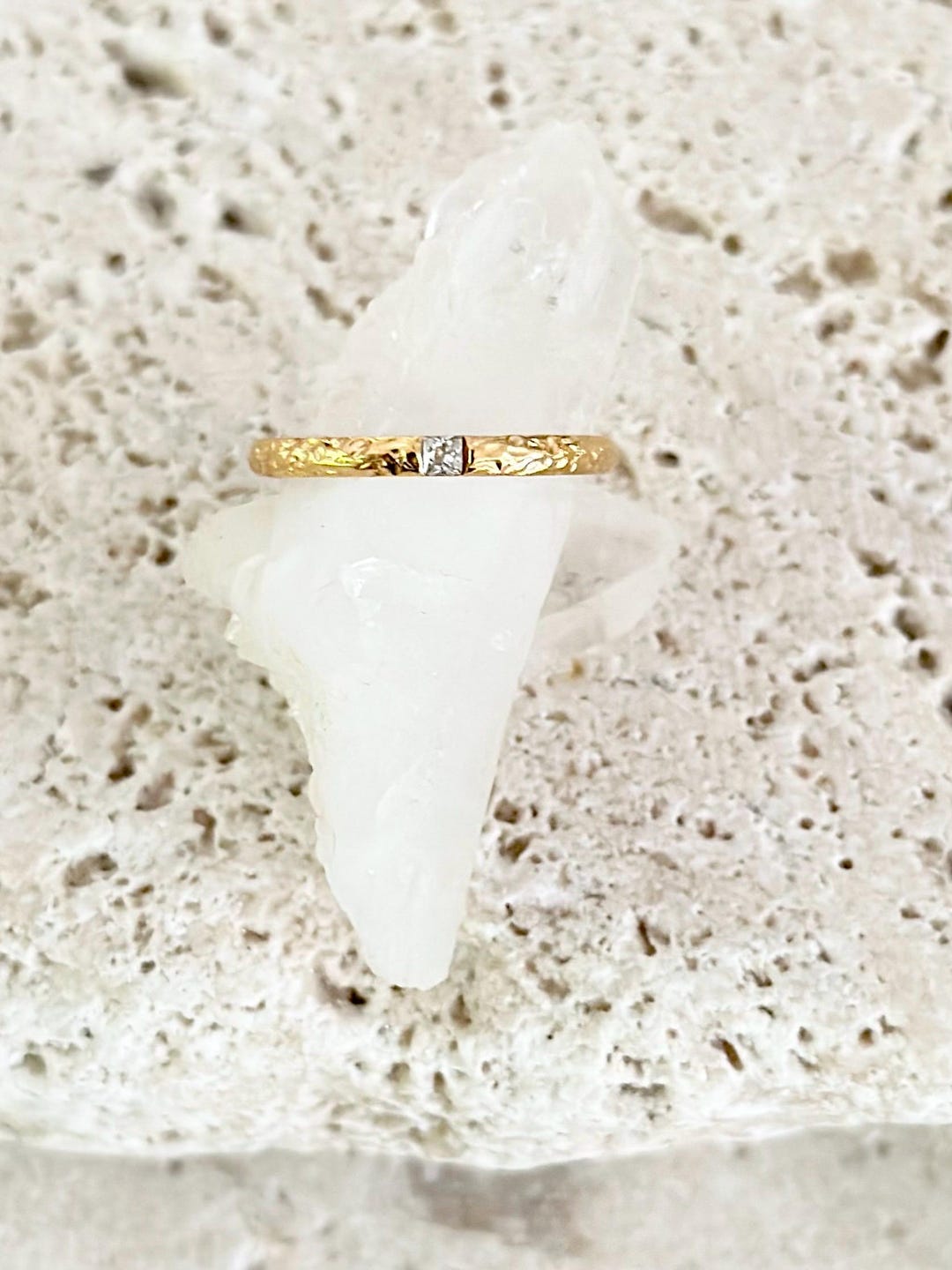 SIRIUS~ 18K Gold Textured Band Ring, Tarnish Resistant Star Ring, Gold ...