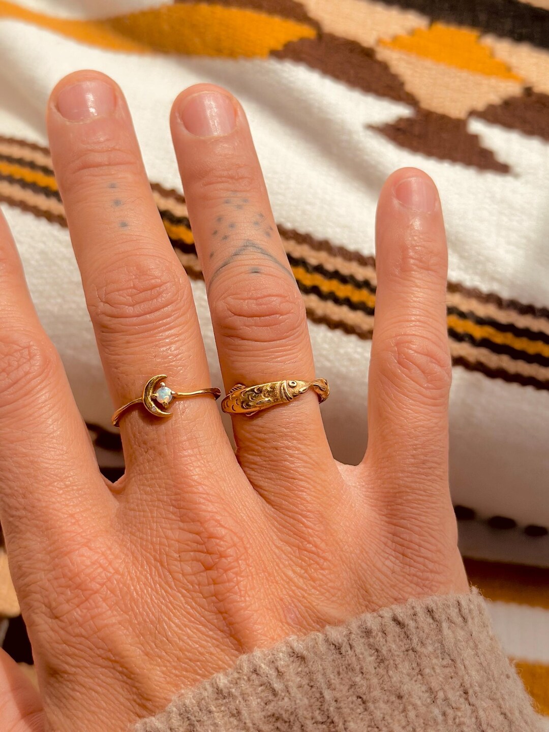 Double Koi 18K Gold Harmony Ring, Tarnish Resistant Plated Fish Ring ...