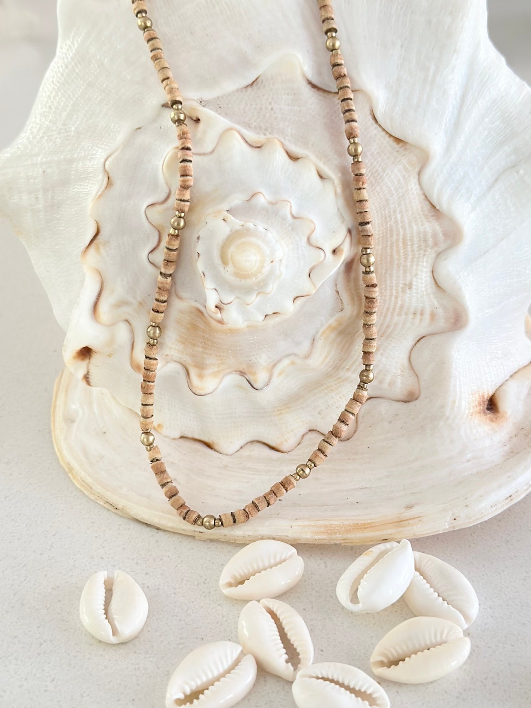 ISHA Necklace Tulsi Holy Basil Wooden Seed Bead, Gold Charm Necklace ...