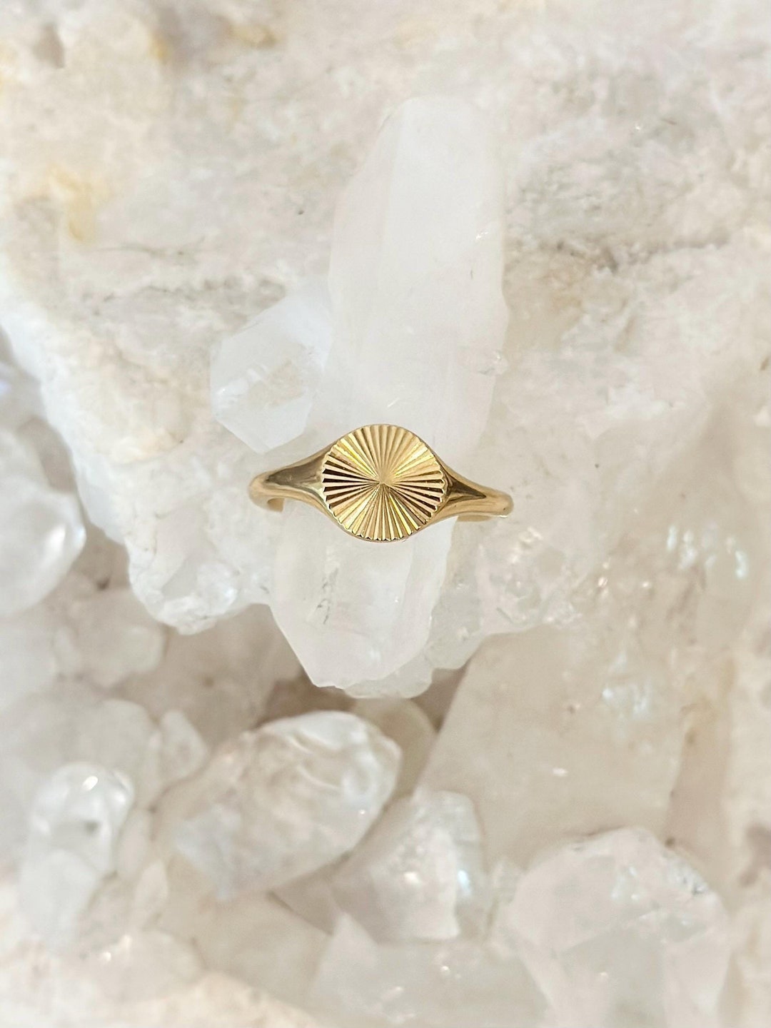 SOL 18K Gold Signet Ring, Tarnish Resistant Plated Sun Ring, Gold ...