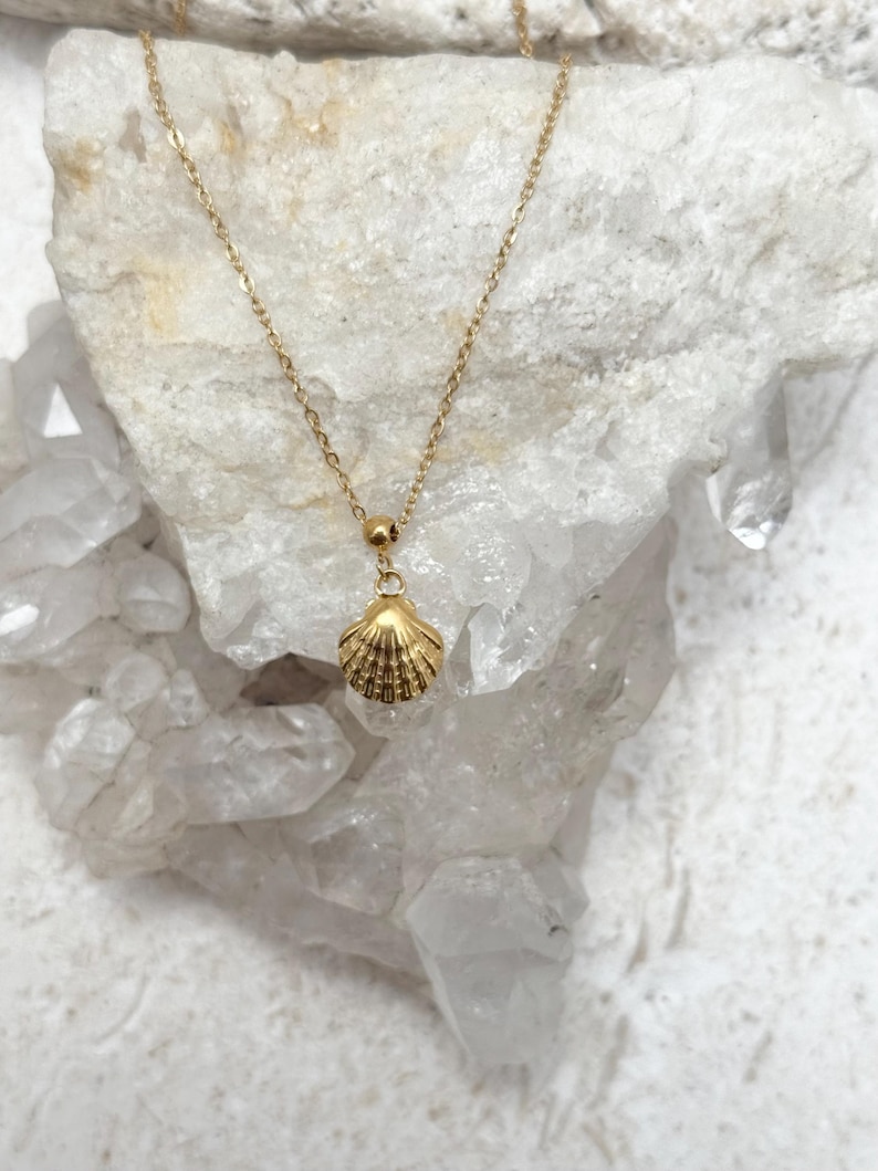Gold Shell Necklace • Dainty 18K Sea Shell Pendant • Minimal Coastal ...