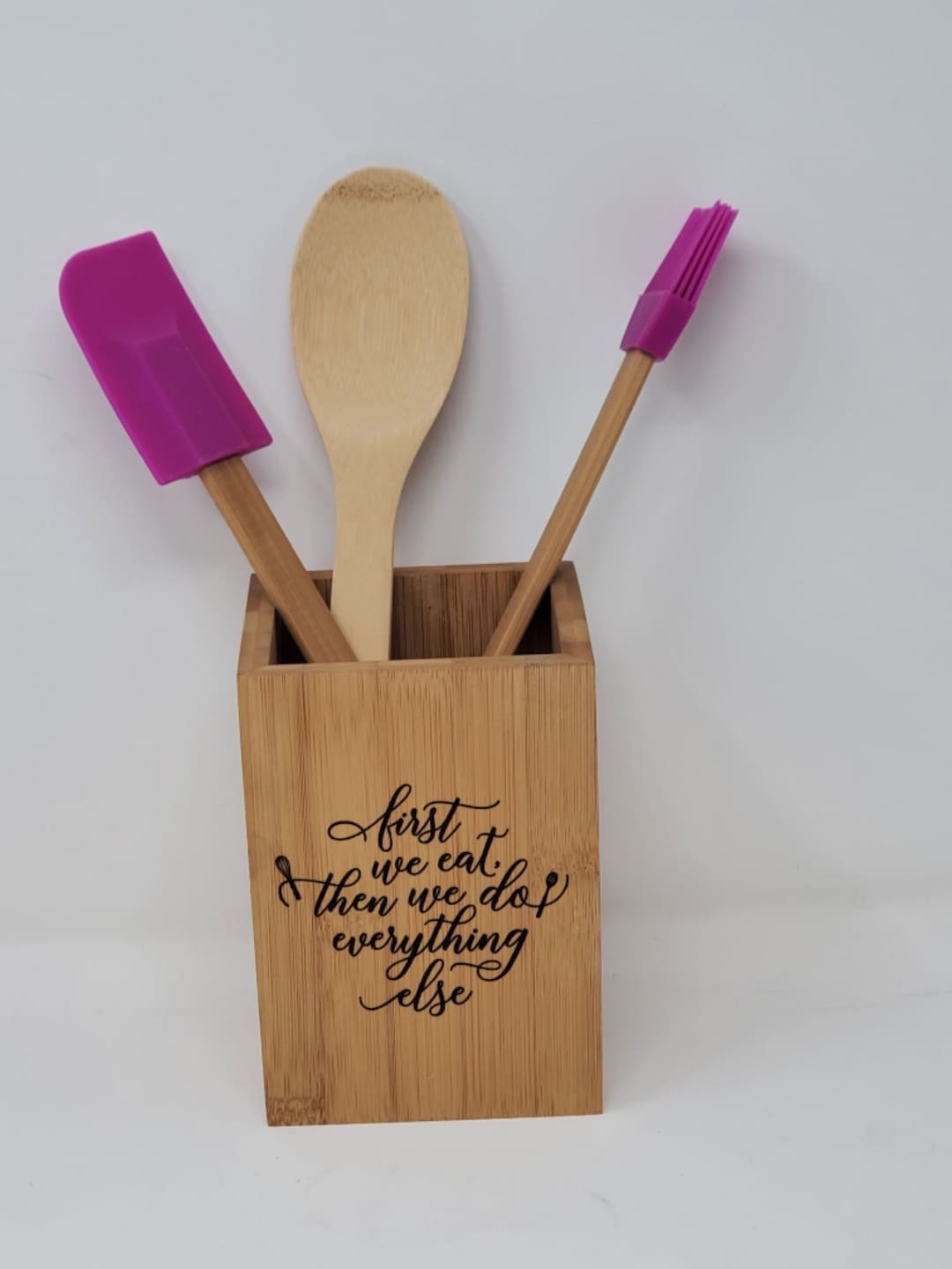 Bamboo Kitchen Utensil Holder Engraved Cooking With Love - Etsy