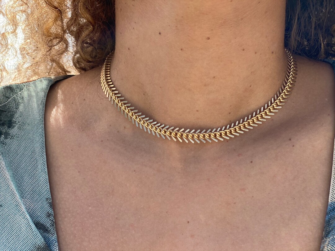 Spine Choker Necklace, Fishbone Necklace, Gold Fishbone Necklace, Gold ...