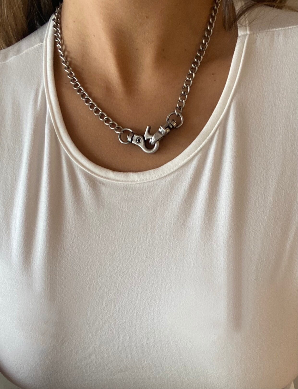 Double Clasp Silver Choker Jumbo Clasp Necklace Silver | Etsy