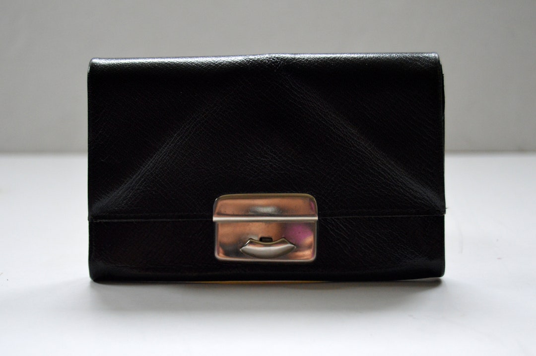 Vintage 80s Leather Coin Purse Black Leather Wallet Leather Purse Hand ...