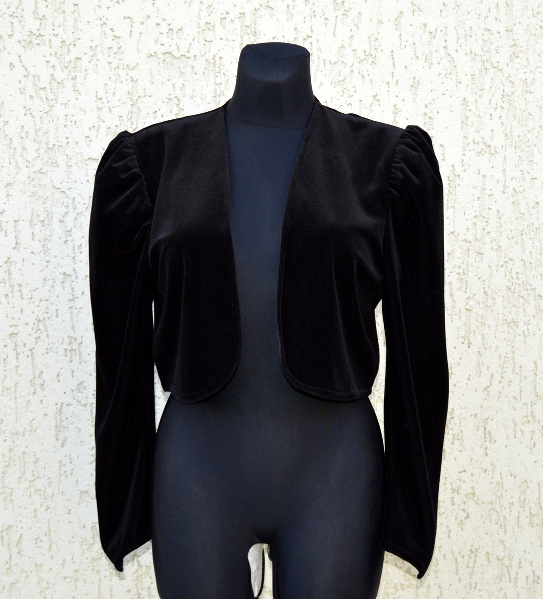 Black Velvet Jacket Vintage Bolero Jacket Long Sleeves Formal Evening ...