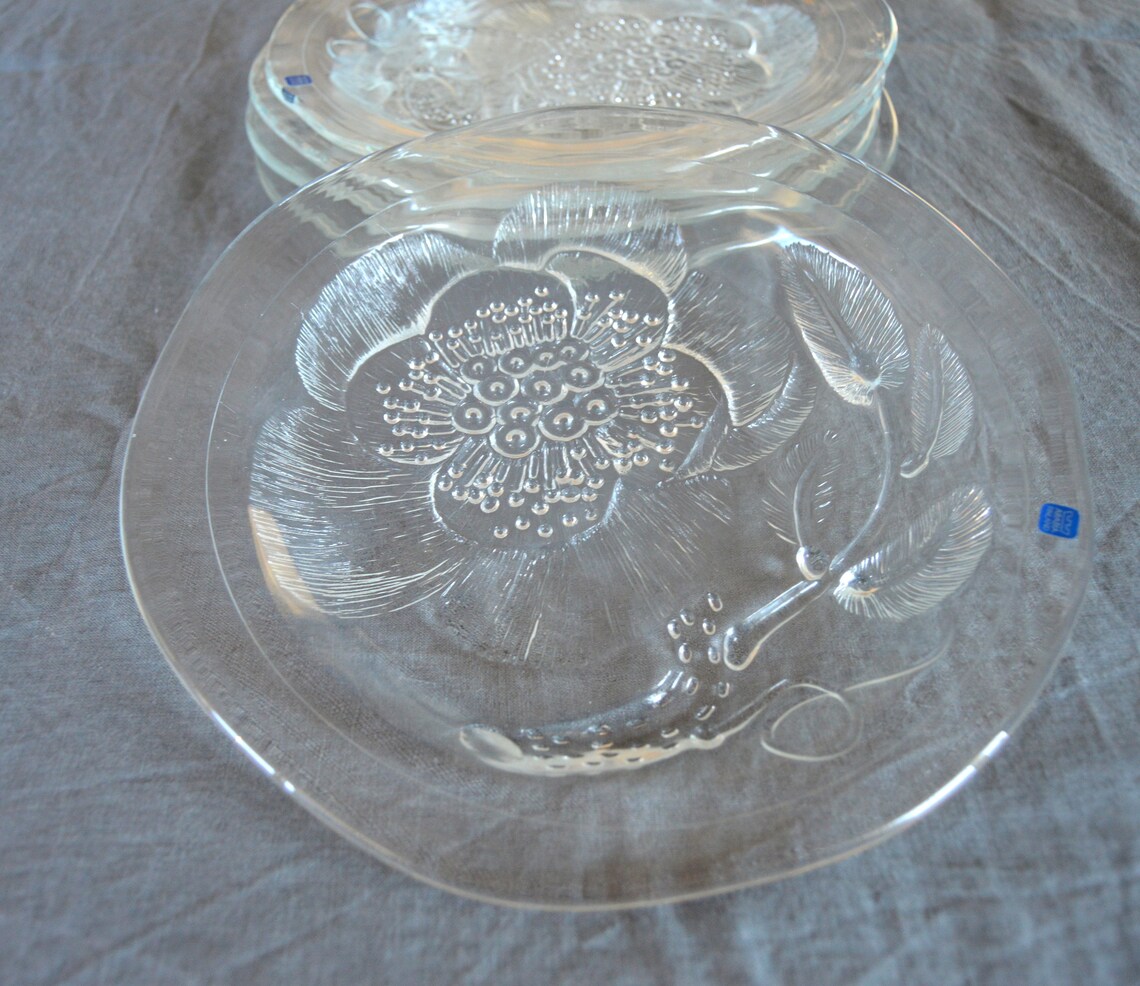 Vintage 70s Arabia Finland Floral Glass Plate PEONY Oiva Toikka ...