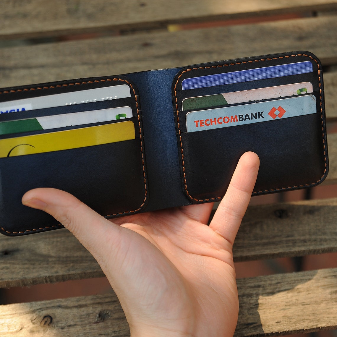 Classic Men Wallet Handmade Blue Leather Wallet Bifold | Etsy