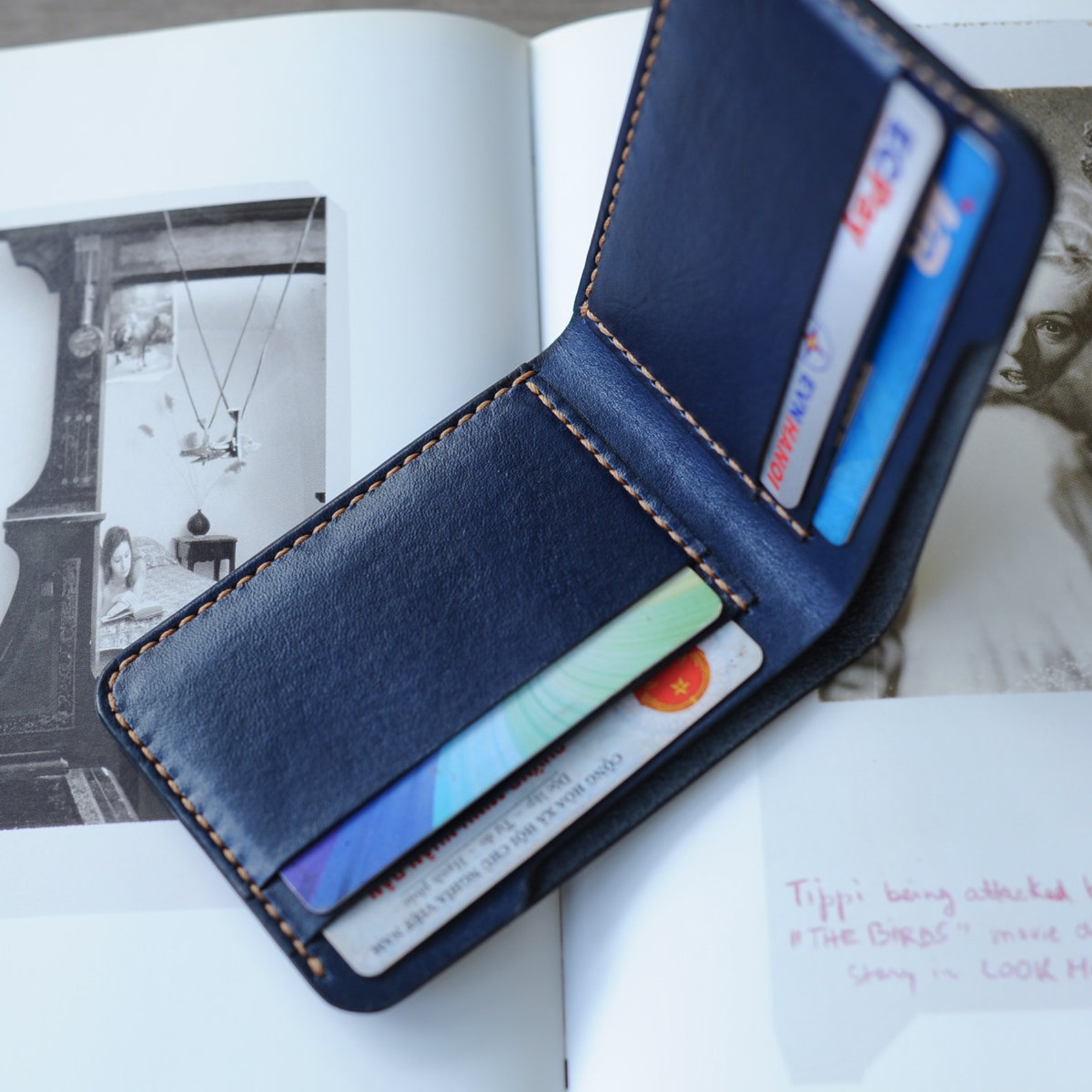 Navy Blue Bifold Wallet Handmade Front Pocket Navy Men | Etsy