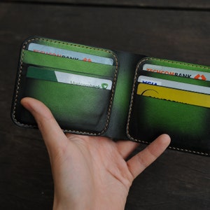 Handmade Green Leather Wallet , Bifold Leather Wallet, Classic Men ...