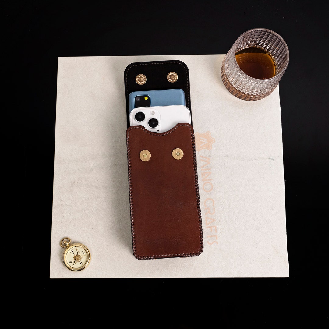 Leather Dual Phone Holster Two Phone Holder With Belt Loop Double Phone ...