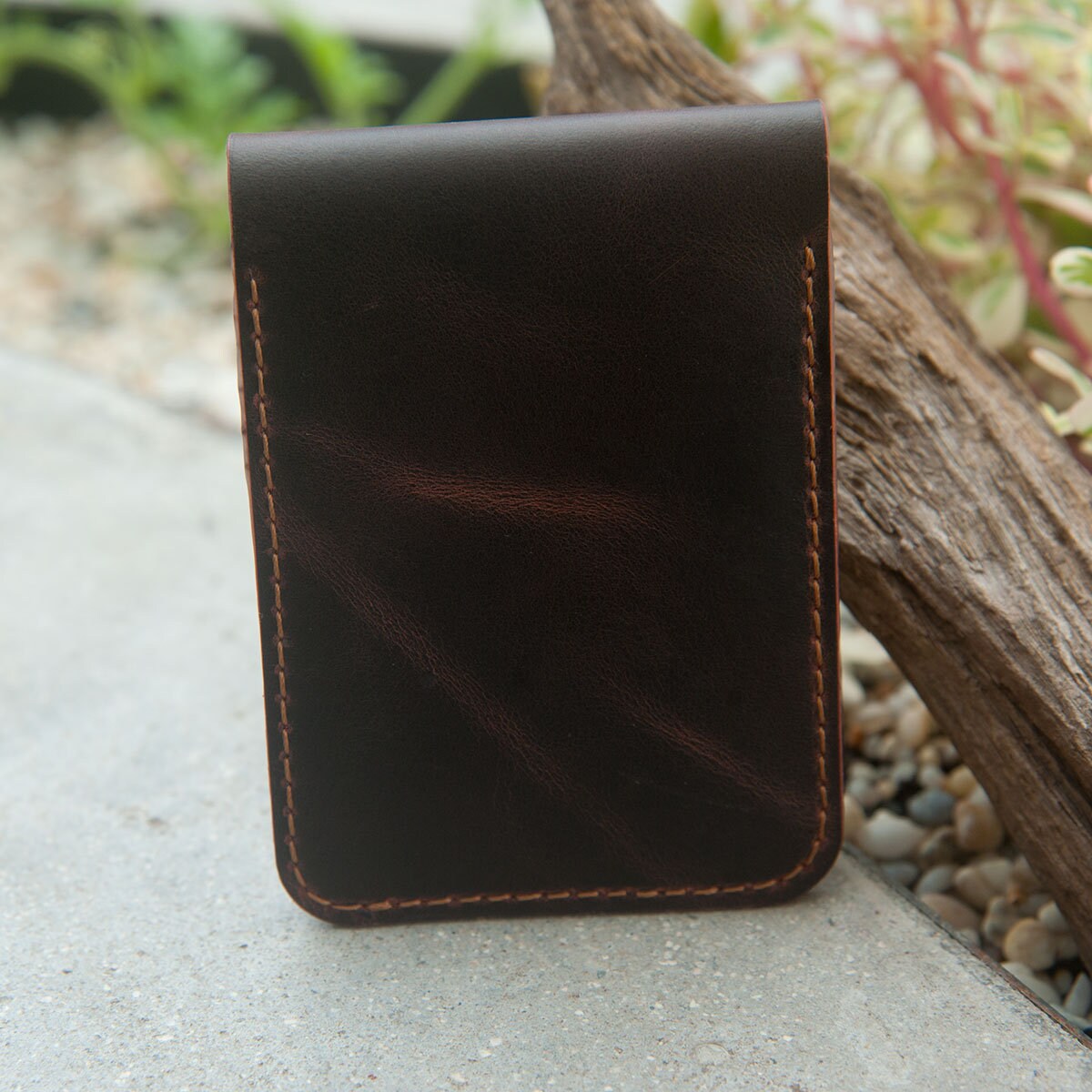 Thin Leather Wallet Hand Sewing Simple Wallet Burgundy | Etsy