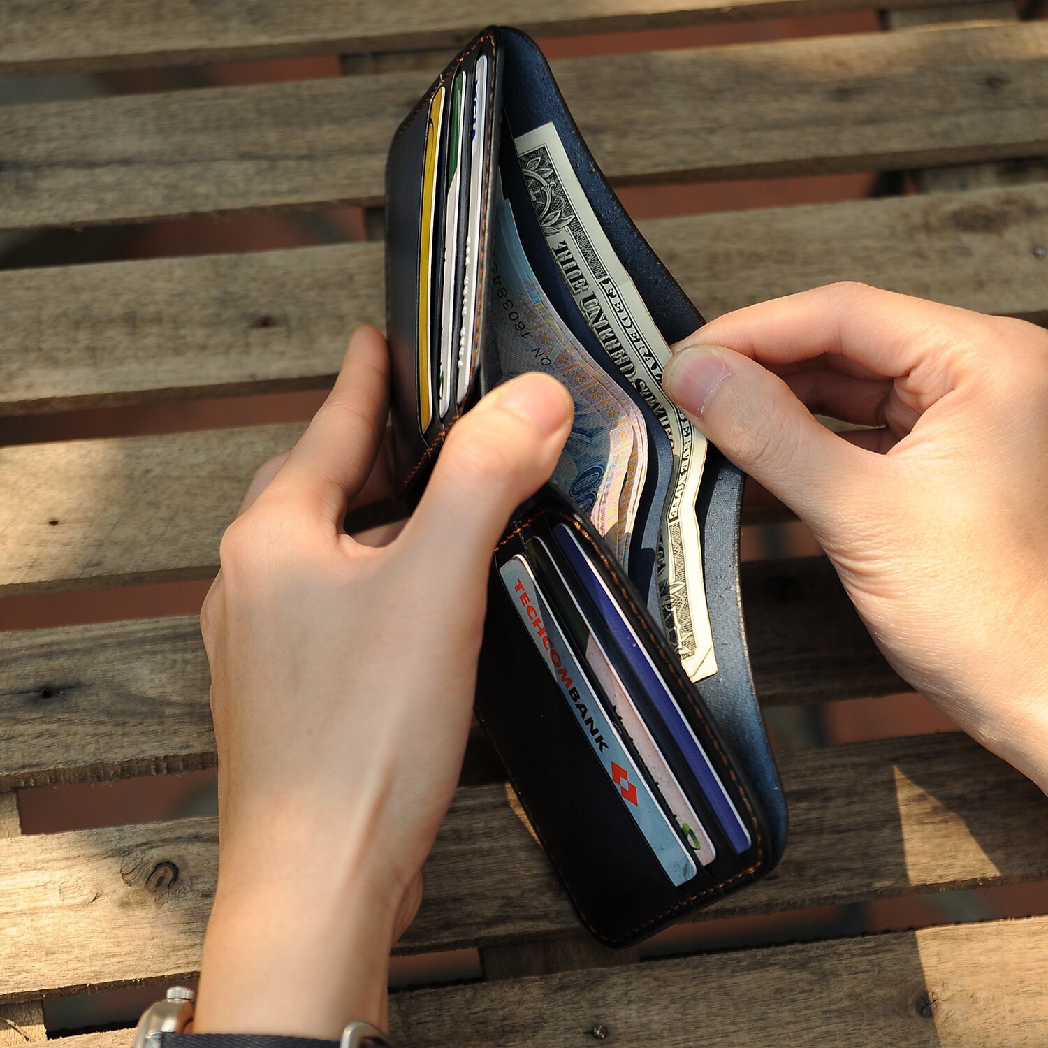 Classic Men Wallet Handmade Blue Leather Wallet Bifold | Etsy