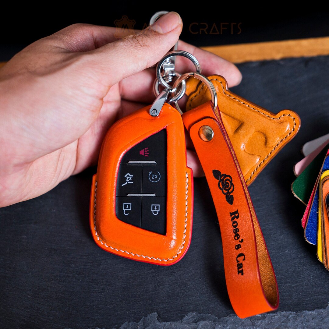 Leather Key Fob Cover Fits for 2020 2021 Cadillac Escalade CT4 CT5 CT6 ...