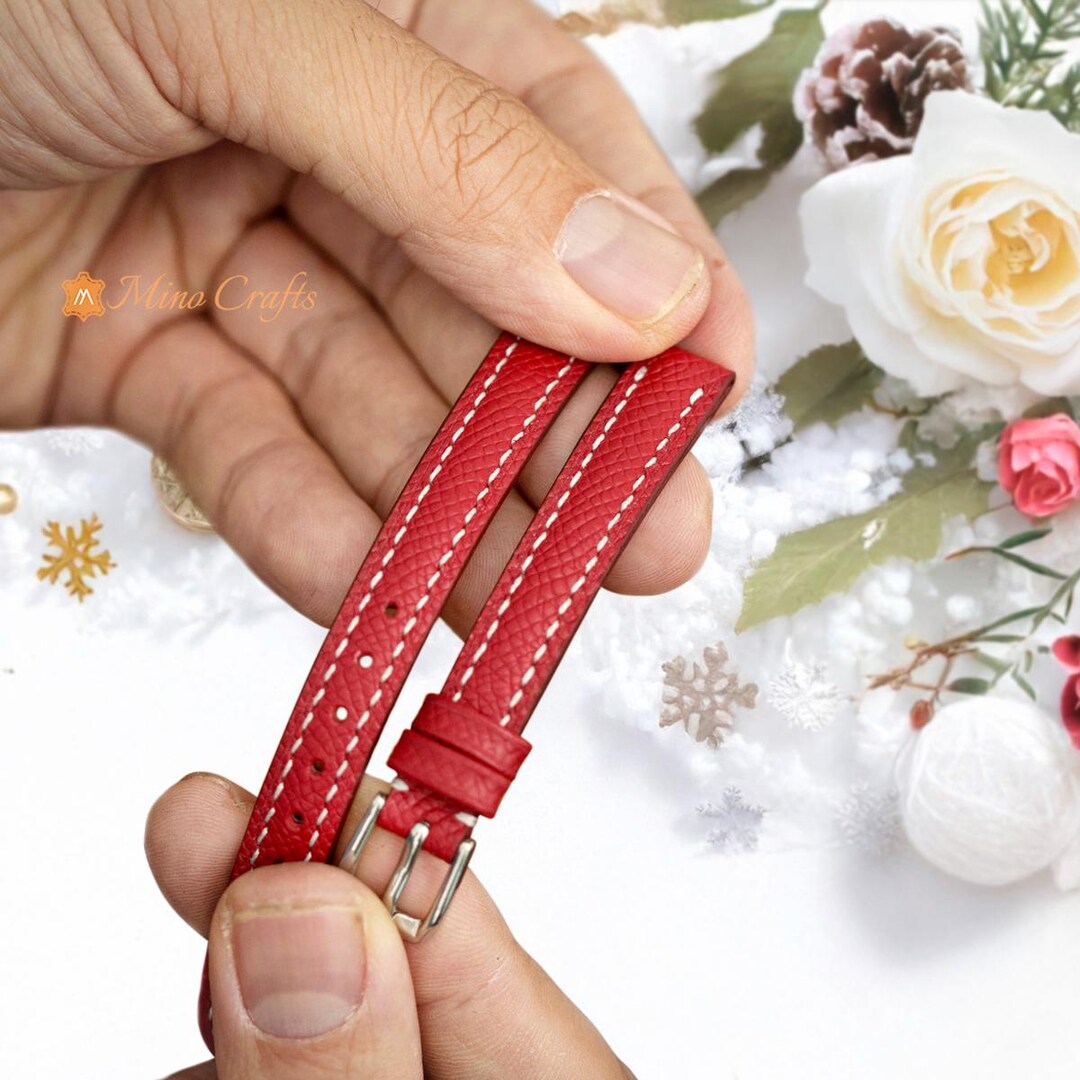 Ladies Watch Band 8mm 10mm 12mm 14mm Red Leather Watch Strap Handmade ...