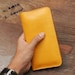 Yellow Long Wallet, Long Veg Tan Leather Wallet , Wallet With Mobile ...