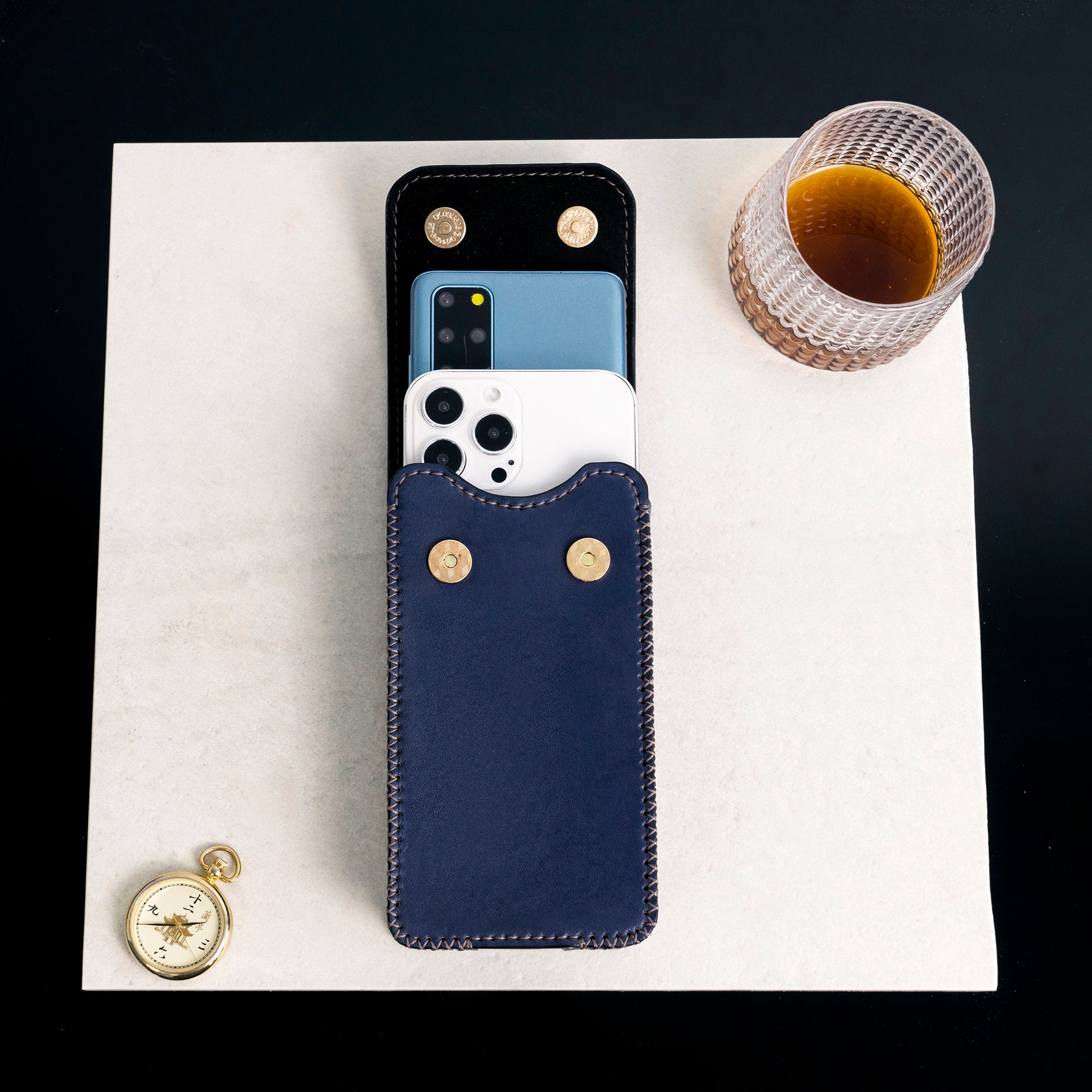 Leather Vertical Dual Phone Case With Belt Loop Double Iphone | Etsy