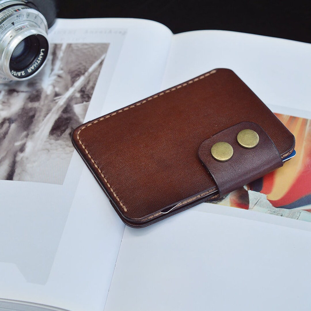 Buttons Click Wallet, Front Pocket Brown Leather Men Slim Wallet ...