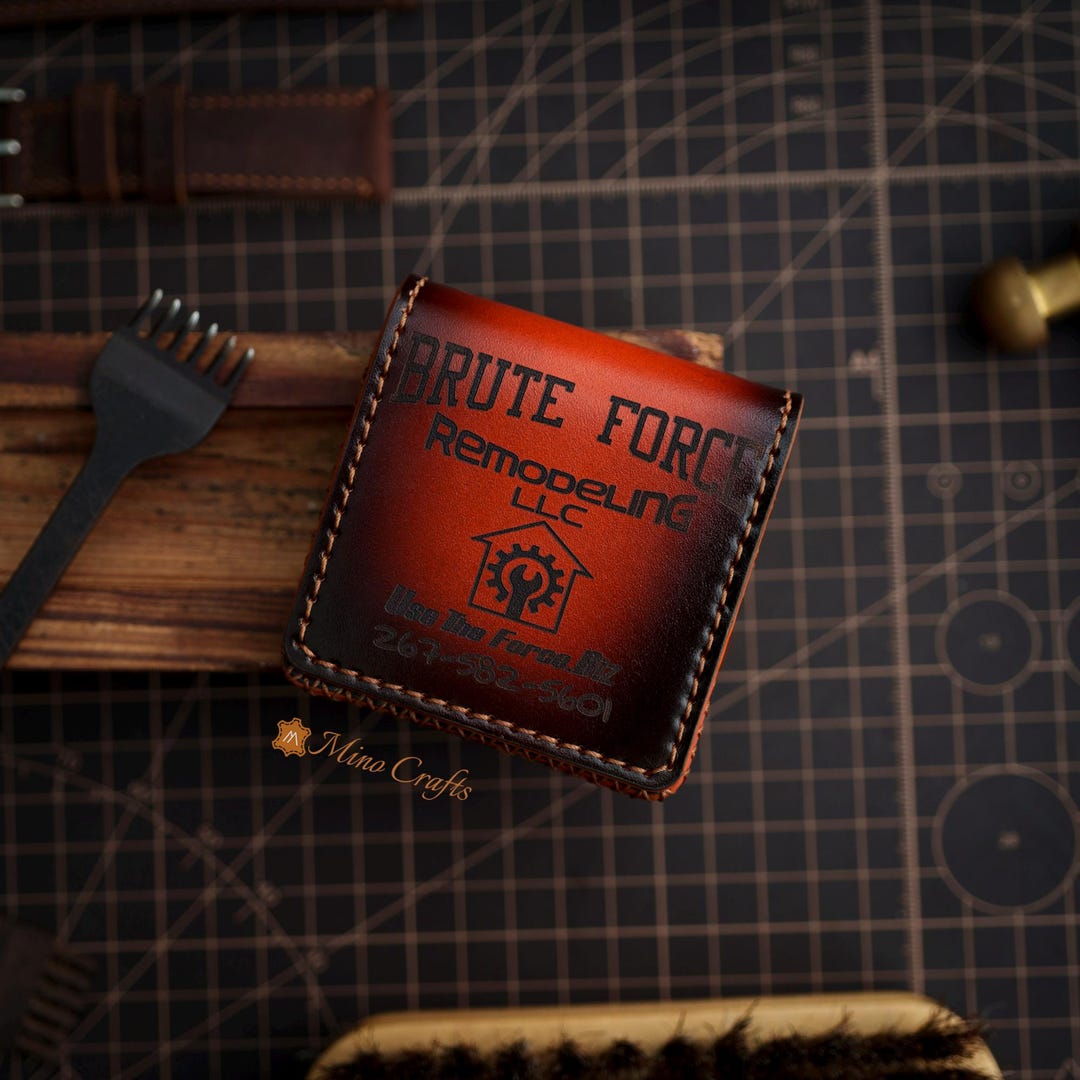 Handmade Leather Square Card Holder – 3'x3' or Custom Size – Engraved ...