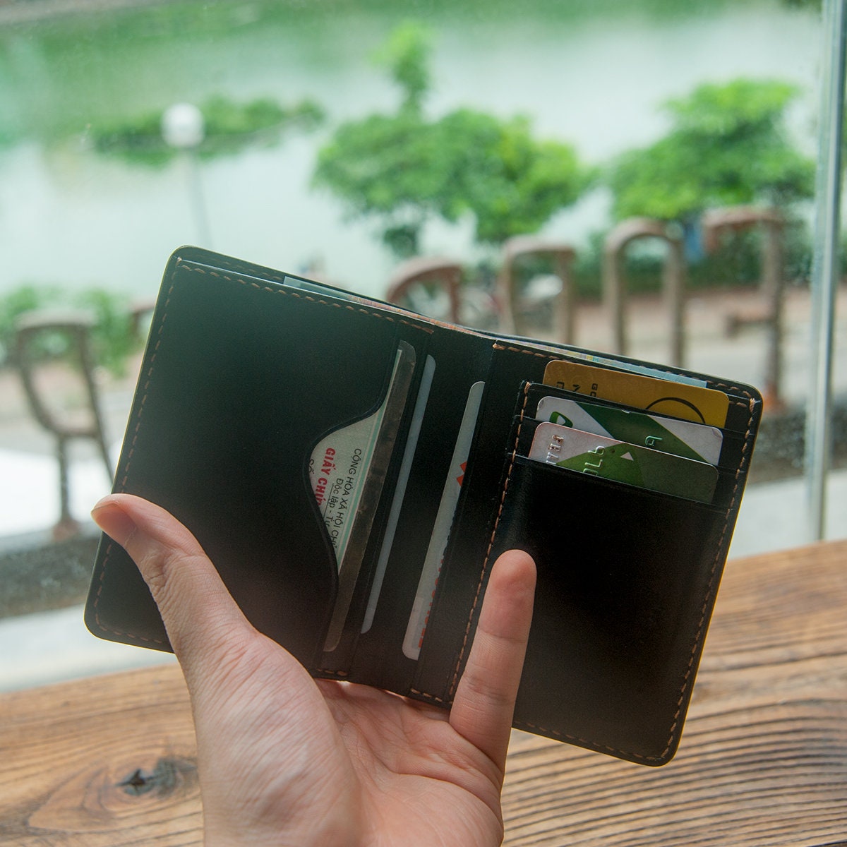 Men Wallet Hand Sewing Leather Wallet for Men Black Minimal | Etsy