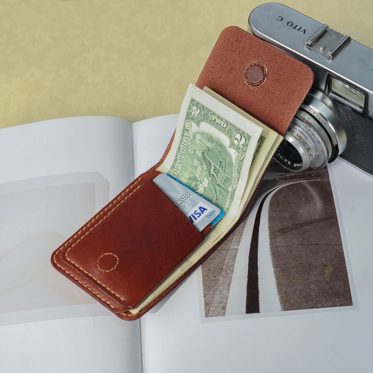 Minimal Daily Wallet Dark Brown Hand Sewing Card Holder Hand | Etsy