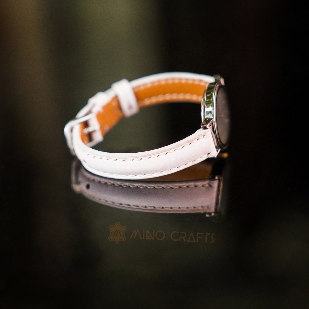White Watch Band 8mm 10mm 12mm 14mm Leather Watch Strap Handmade Watch ...