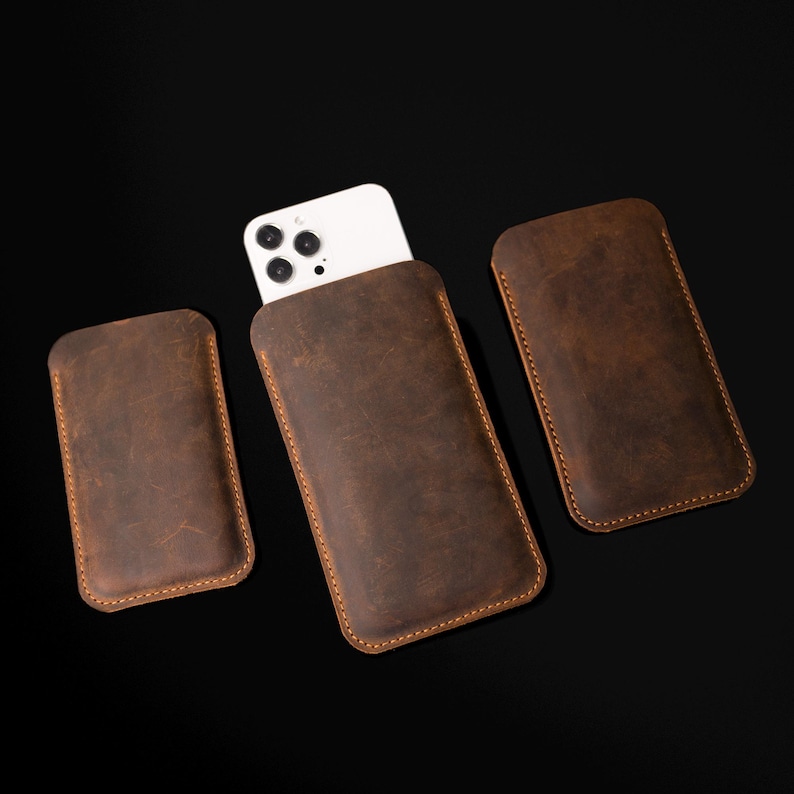 Crazy Horse Leather Phone Pouch for Phone 17 16 15 14 Handmade Custom ...