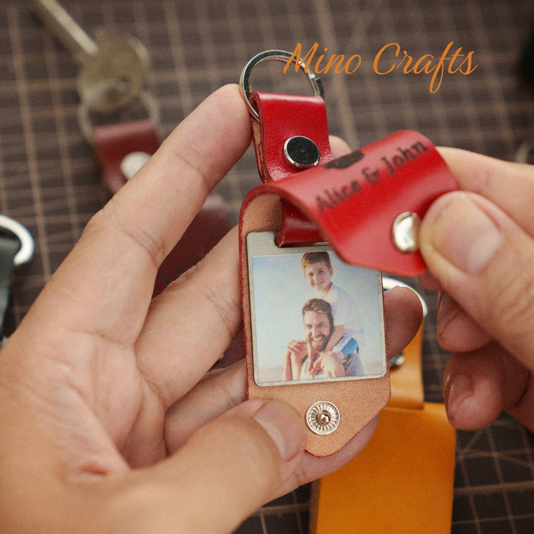 Personalized Photo Keychain With Leather Case Leather Photo Keyring ...