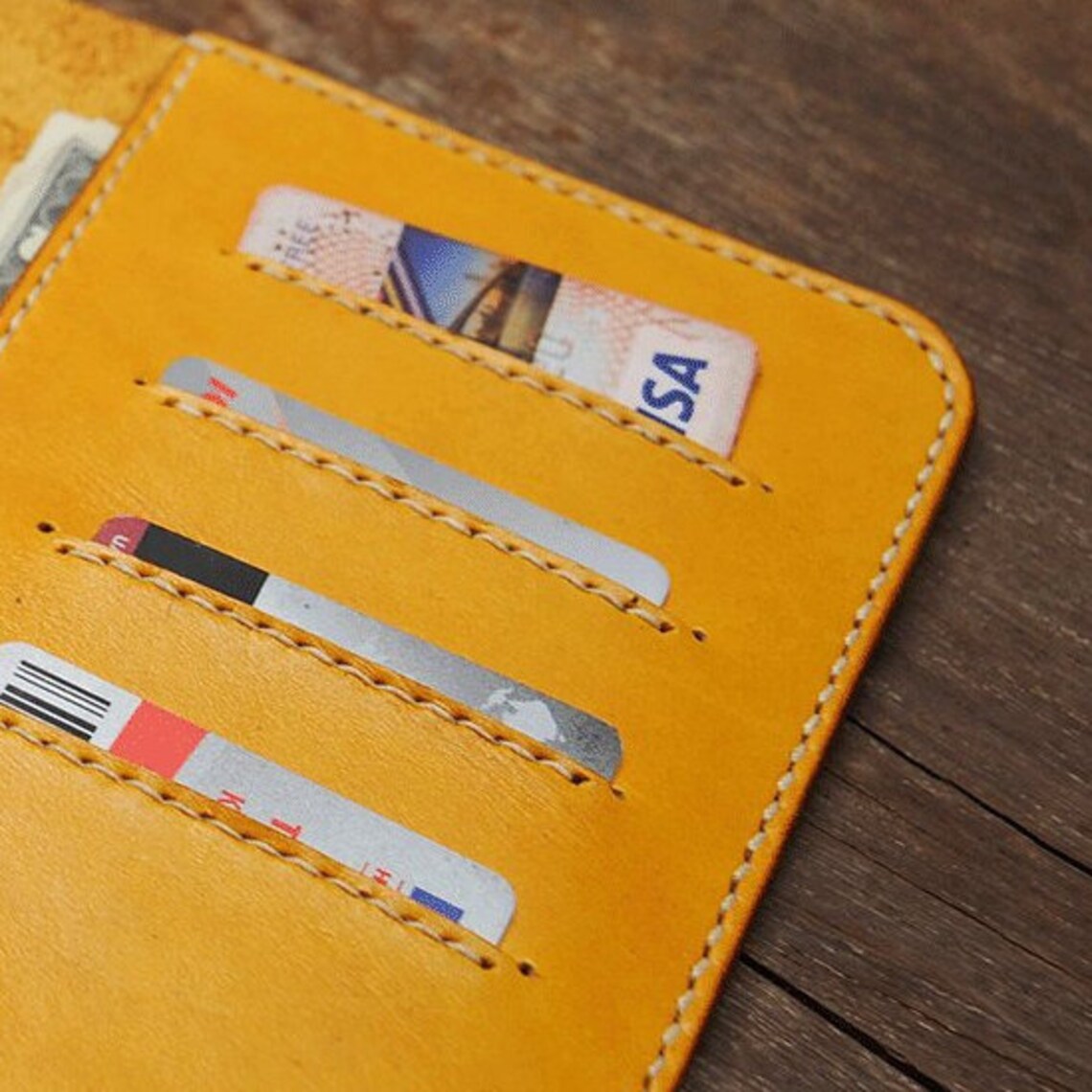 Yellow Long Wallet, Long Veg Tan Leather Wallet , Wallet With Mobile ...