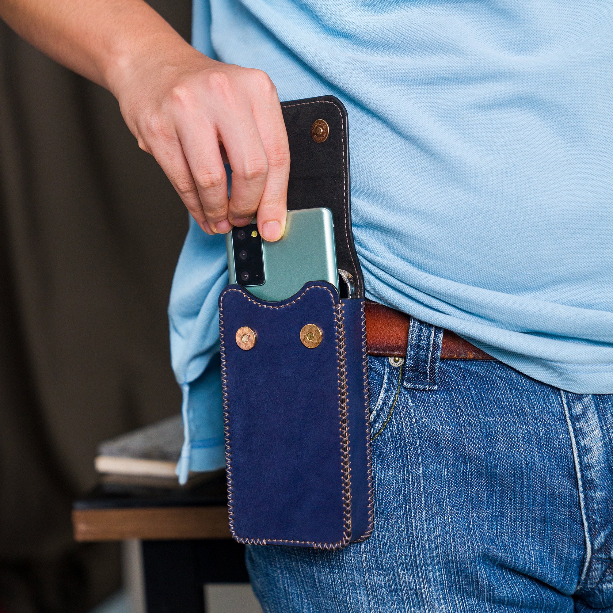 Leather Vertical Dual Phone Case With Belt Loop Double Iphone - Etsy