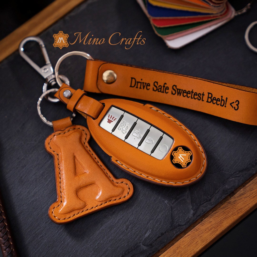 Leather Key Fob Cover for Niss Altima Maxima Murano Rogue Sentra 370z ...